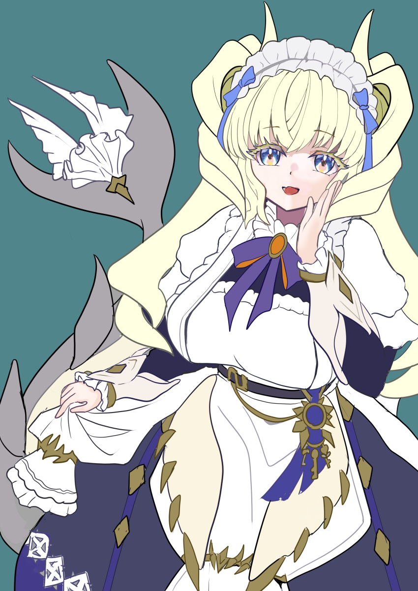 Safebooru - 1girl absurdres blonde hair blue dress dragon girl dragon horns dragon tail dress ...