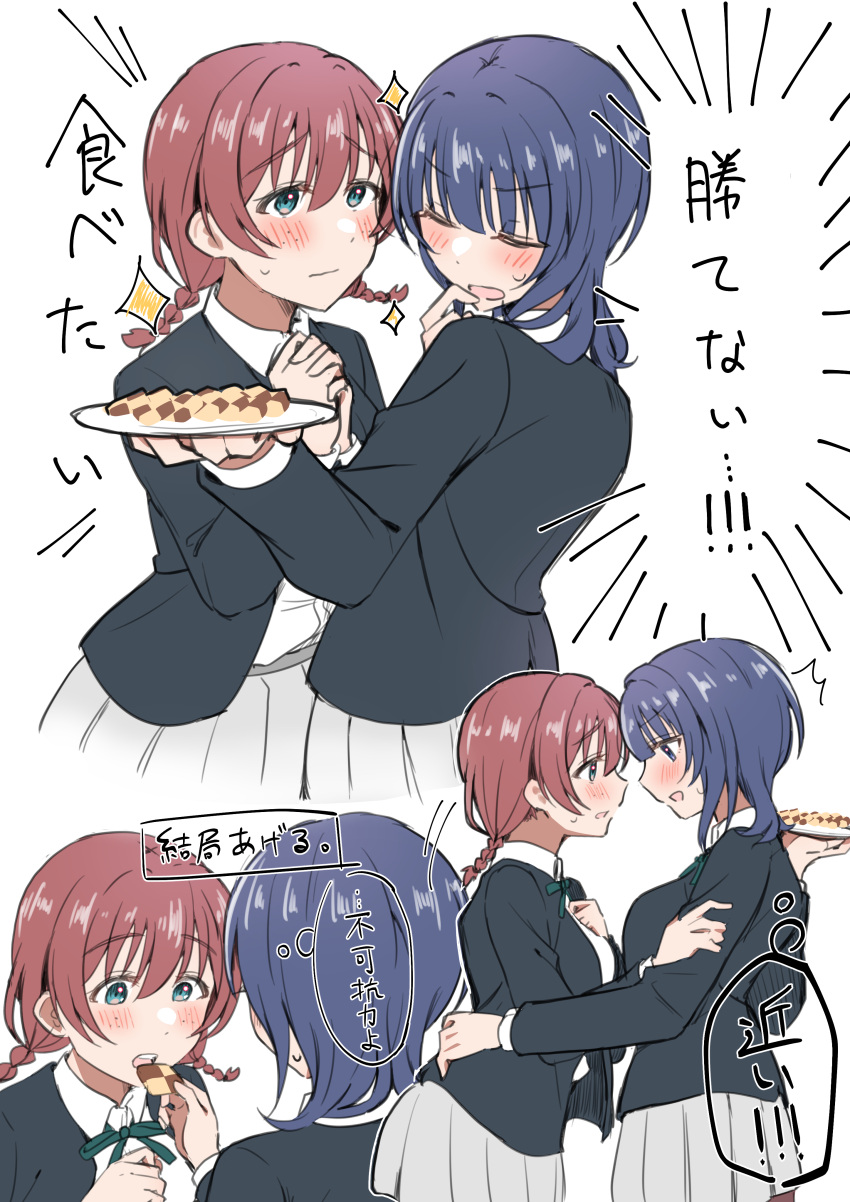 Safebooru - 2girls absurdres asaka karin black jacket blue eyes blue hair blush braid collared ...