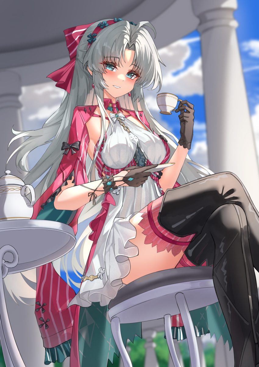 Safebooru - 1girl absurdres aqua eyes black footwear black gloves boots bow breasts carlotta ...