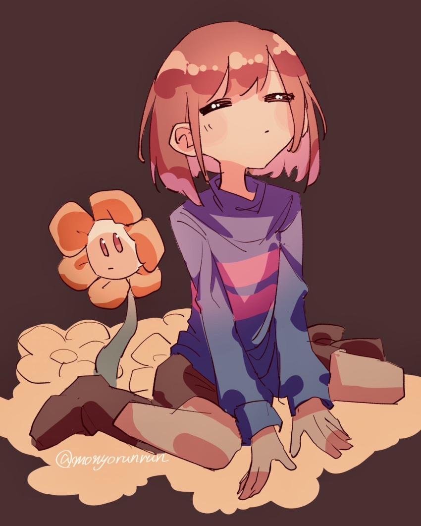 Safebooru - 1boy 1other blue sweater brown background brown hair closed ...