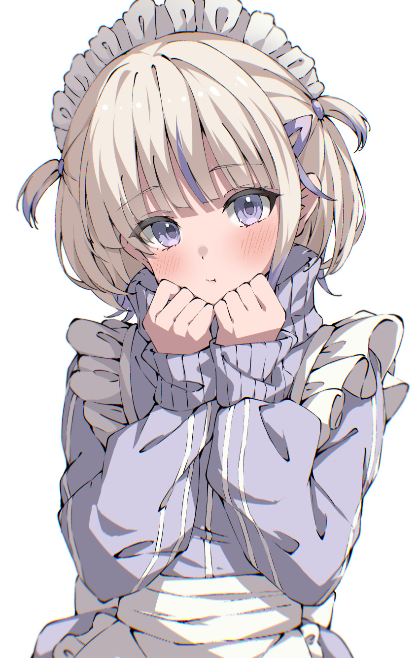 Safebooru - 1girl absent absurdres alternate costume apron blonde hair blush closed mouth dress ...