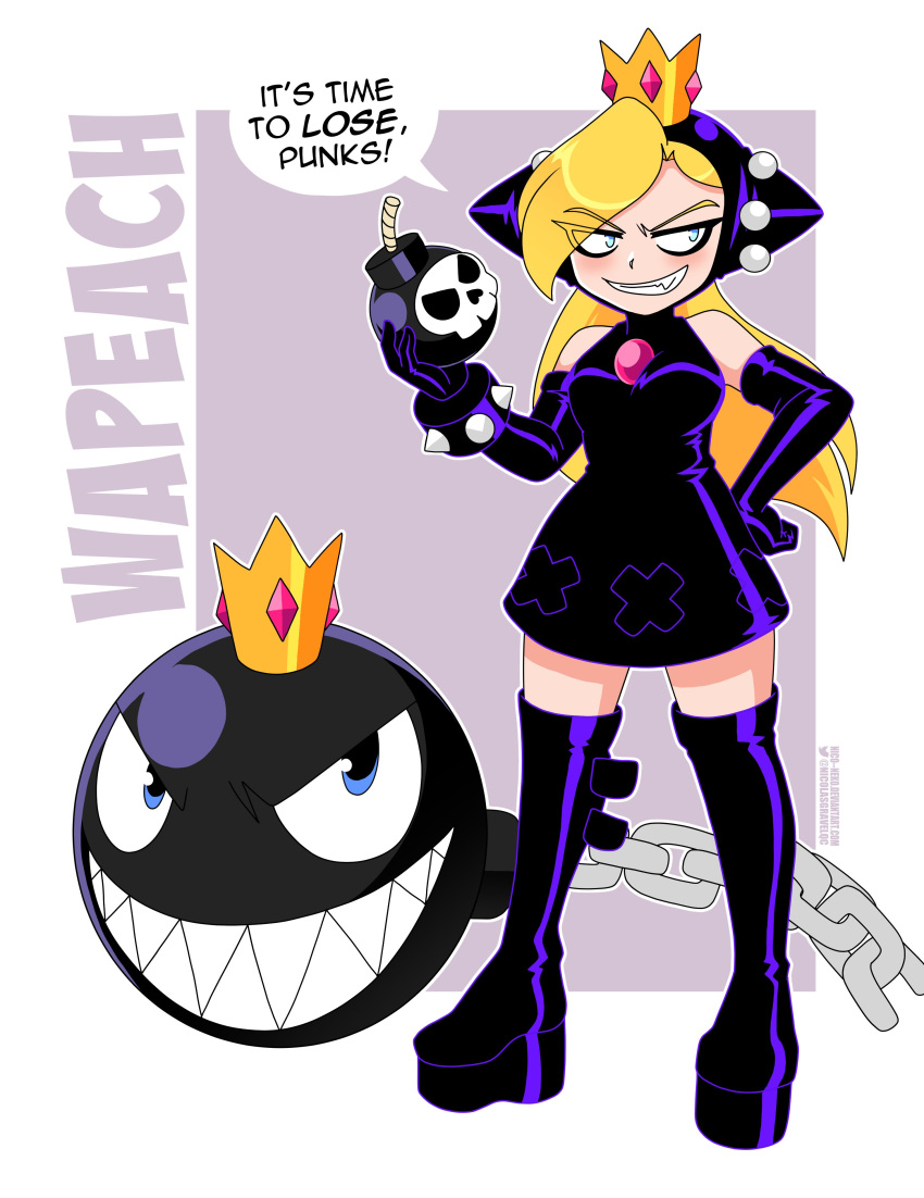 Safebooru - >:) 1girl absurdres bare shoulders black footwear black ...