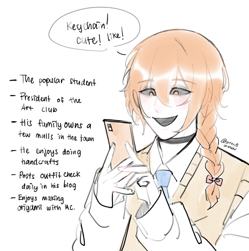 Safebooru - 1boy alternate universe black sclera braid cellphone ...