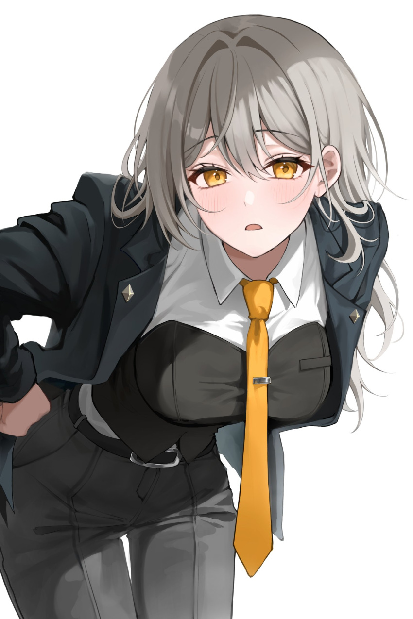 Safebooru - 1girl alternate costume belt black belt black jacket black pants black vest blush ...