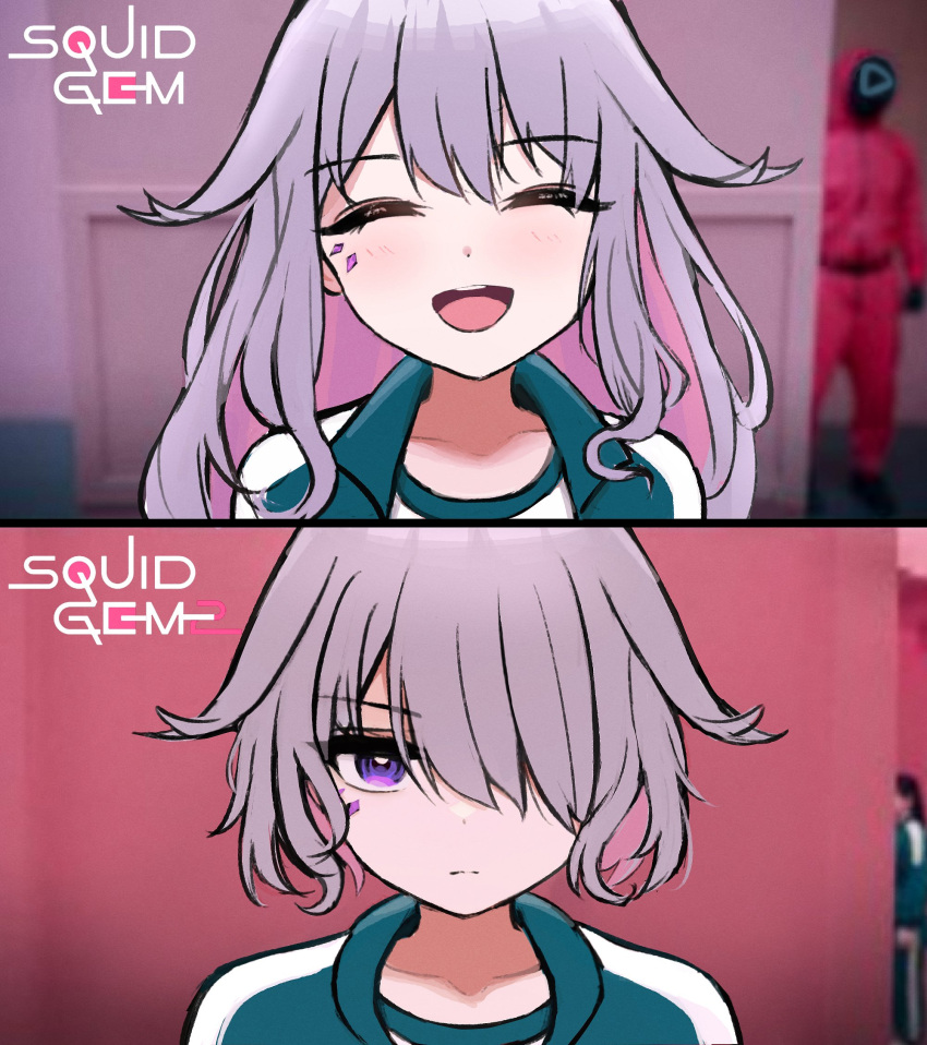 Safebooru - 1girl before and after frown grey hair hair over one eye highres hololive hololive ...