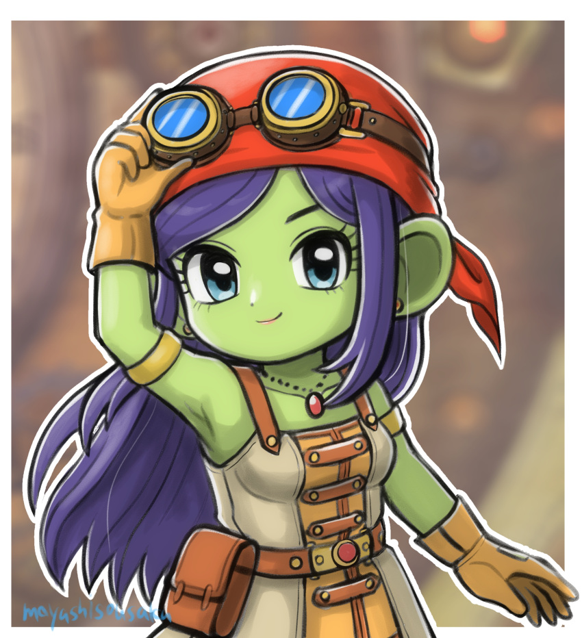 Safebooru - 1girl adjusting eyewear arm up armlet bandana blue eyes blurry blurry background ...