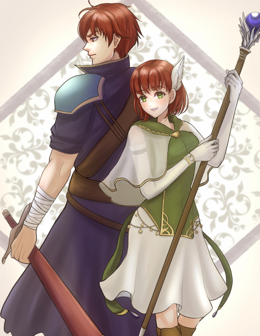 Safebooru - 1boy 1girl absurdres armor bandaged arm bandages boots brother and sister brown ...