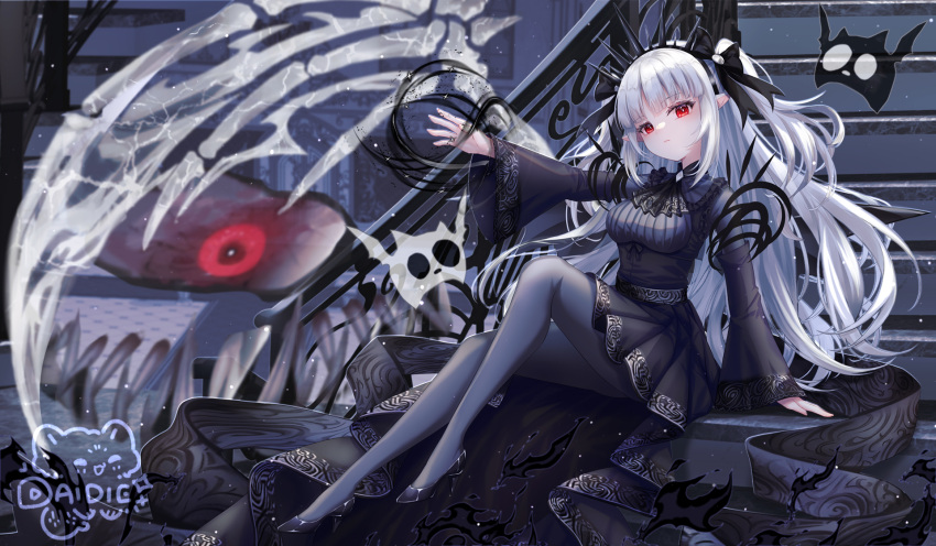 Safebooru - 1girl a-bao a qu the lightless shadow bat wings black dress black pantyhose black ...