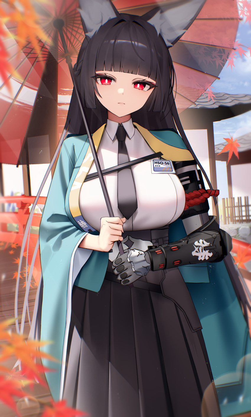 Safebooru - 1girl absurdres animal ears black hair black necktie black skirt blunt bangs cowboy ...