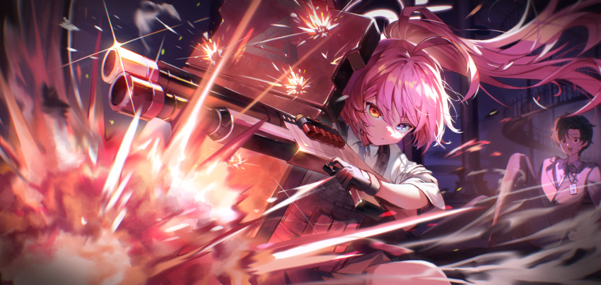 Safebooru - 1boy 1girl blue archive blue eyes gun heterochromia highres ...
