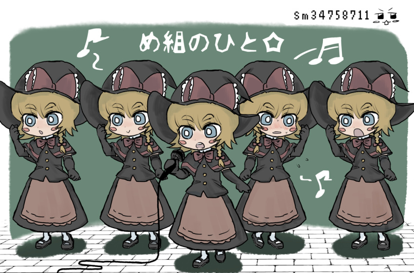 Safebooru - 5girls apron black capelet black footwear black gloves ...