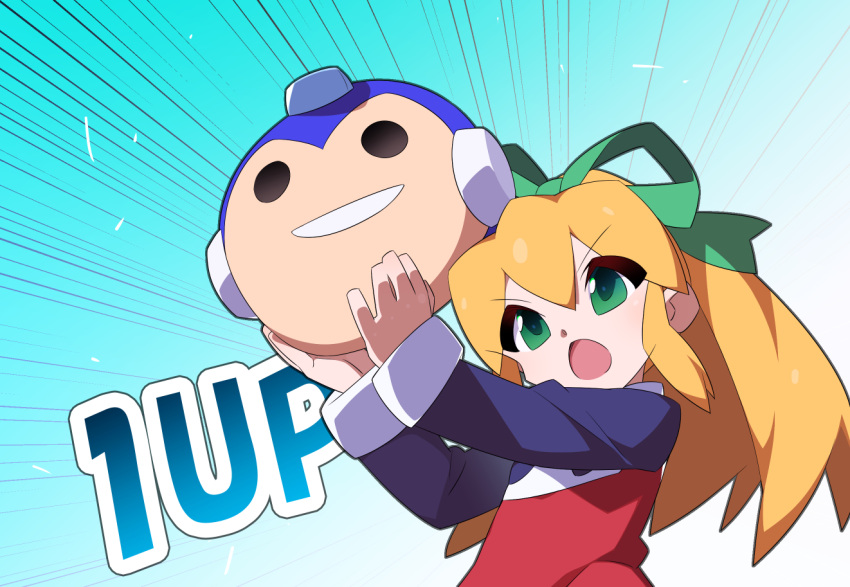 Safebooru - 1girl 1up blue background dress gradient background green ...