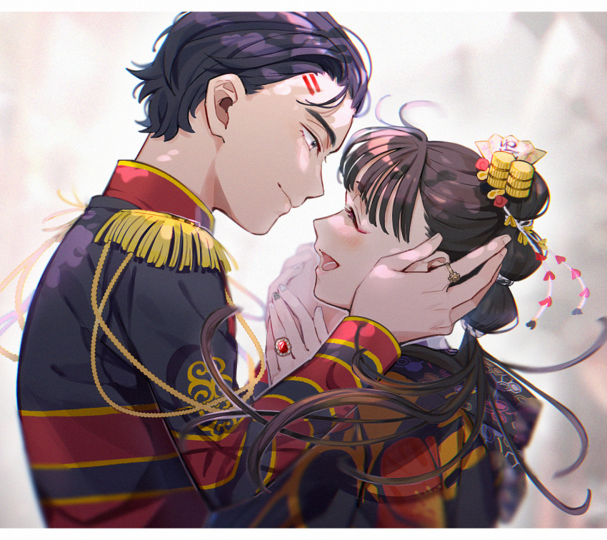 Safebooru - 1boy 1girl aam09212 black hair black jacket closed eyes ...