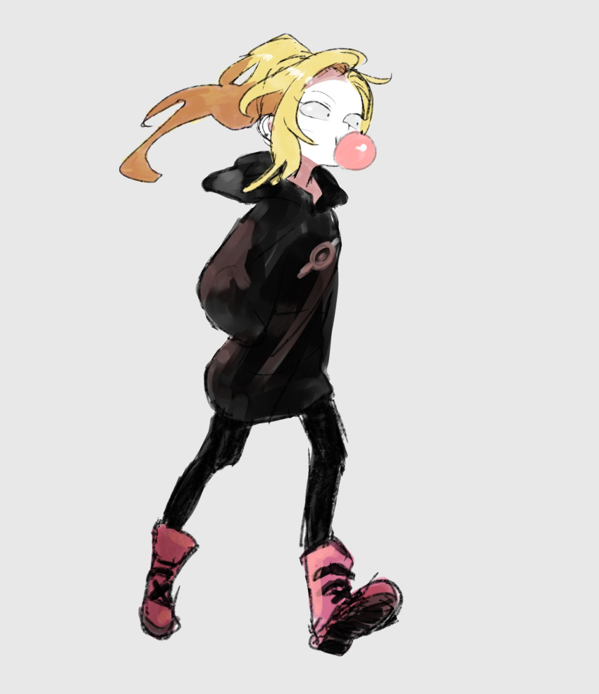 Safebooru - 1girl absurdres amphibia asymmetrical bangs black hoodie black pants blonde hair ...