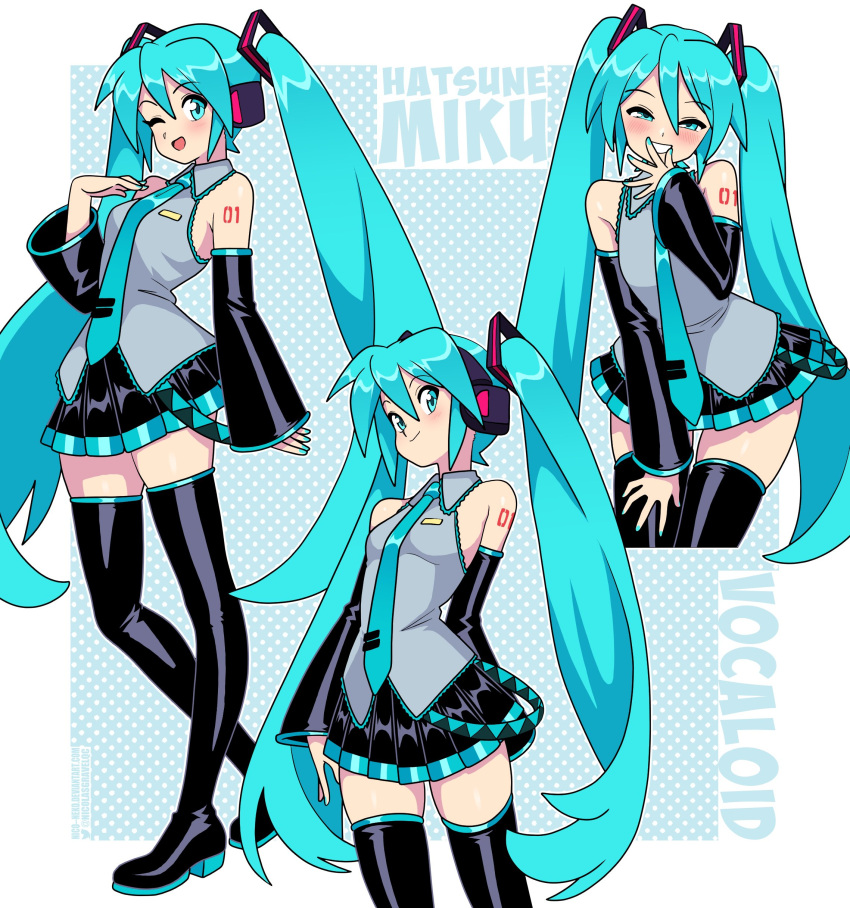 Safebooru - 1girl absurdres aqua eyes aqua hair aqua nails aqua necktie black skirt black ...