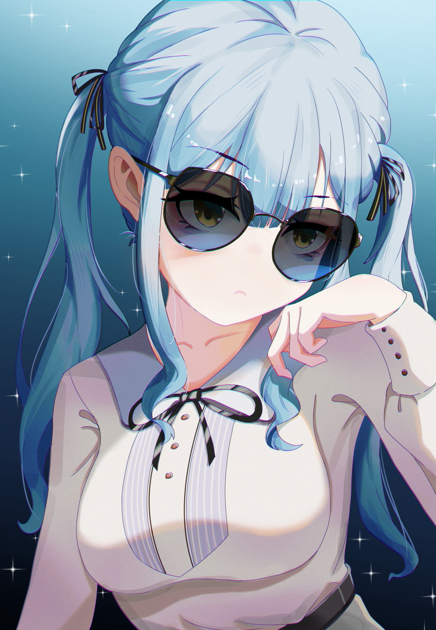 Safebooru - 1girl absurdres bang dream! bang dream! it's mygo!!!!! black ribbon blue background ...