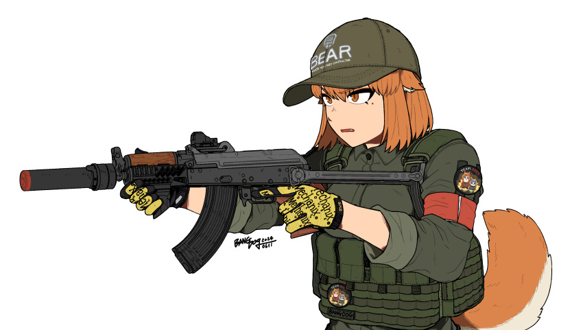 Safebooru - 1girl absurdres airsoft akmsu animal ears artist name assault rifle bangdog bangdog ...
