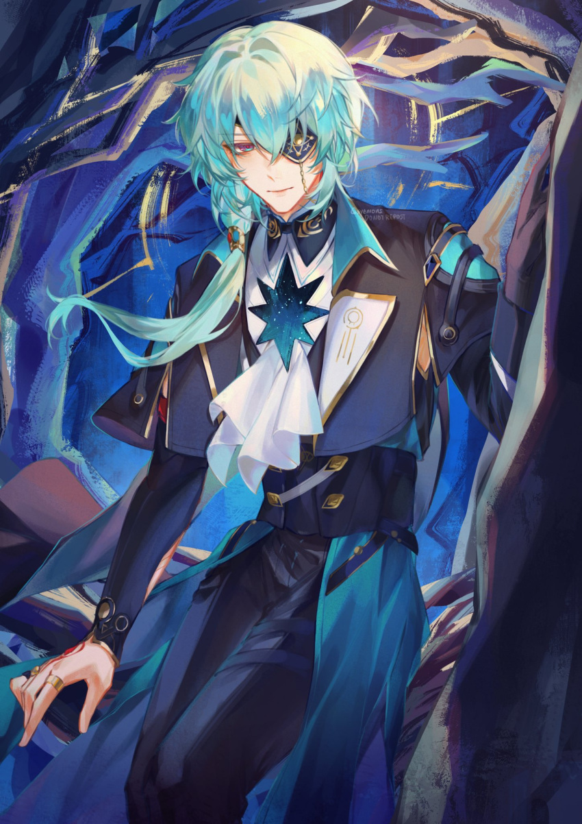 Safebooru - 1boy anaxa (honkai: star rail) bare tree blue jacket blue ...