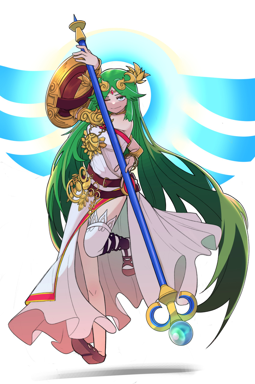 Safebooru - 1girl ;) absurdres closed mouth dengaaaak0529 dress floating full body green eyes ...