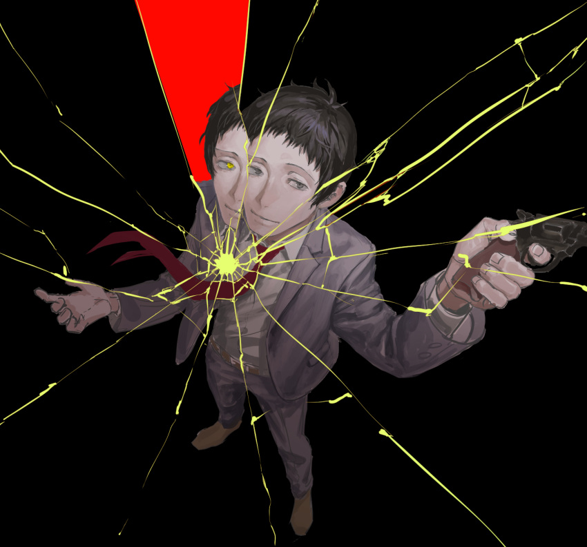 Safebooru - 1boy adachi tooru arm up black background black eyes black ...