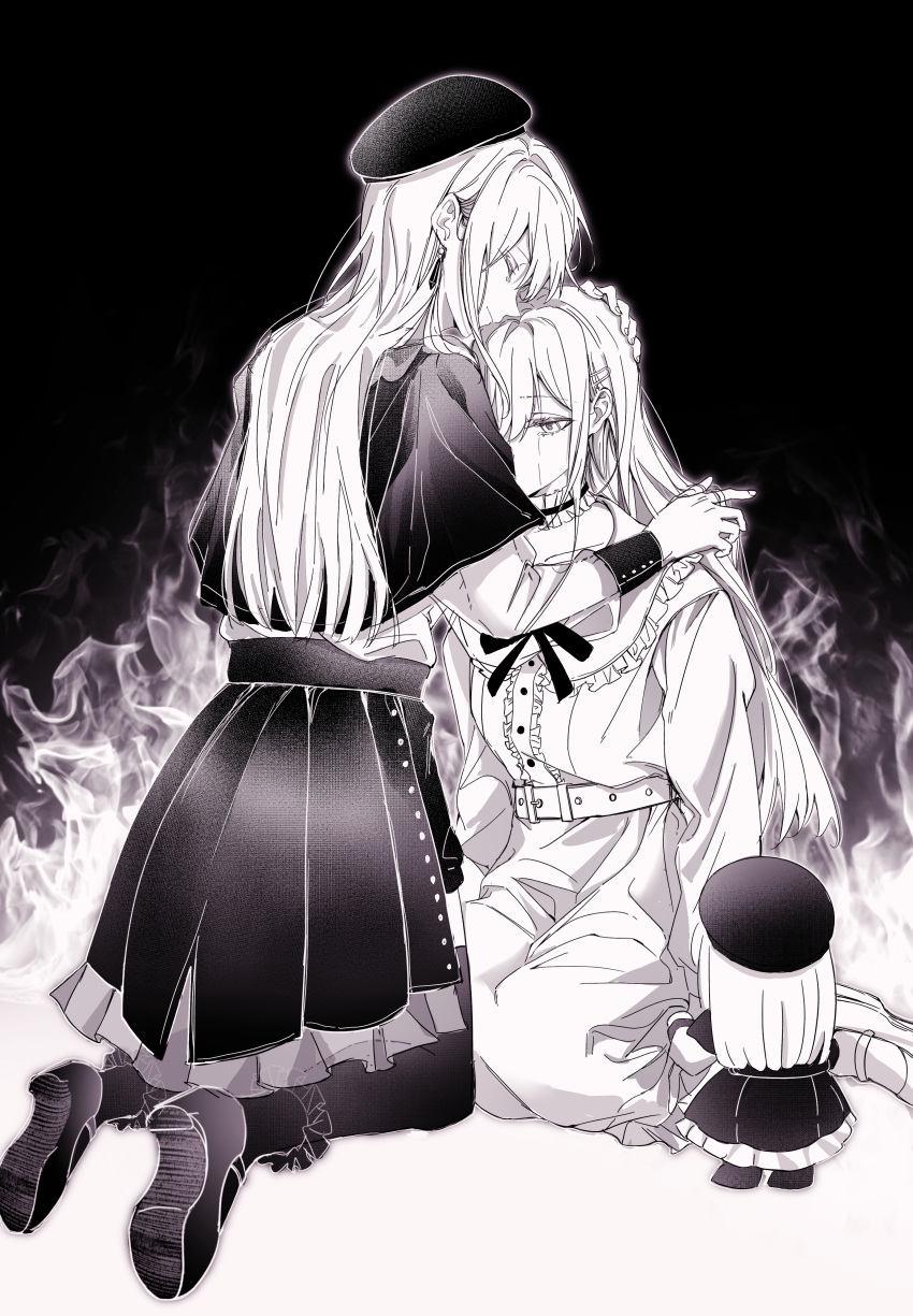 Safebooru - 2girls absurdres bang dream! bang dream! it's mygo!!!!! belt beret black background ...