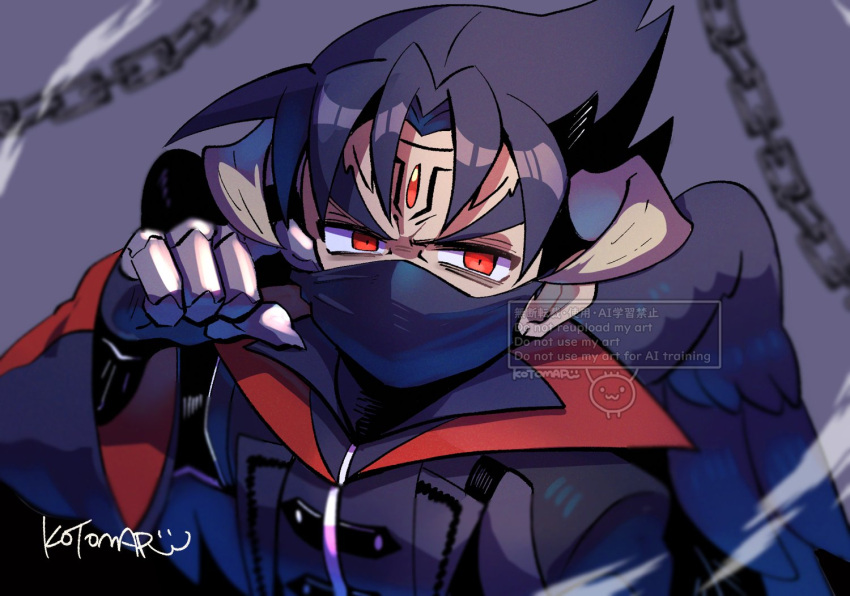 Safebooru - 1boy black coat black hair black mask black wings chain ...