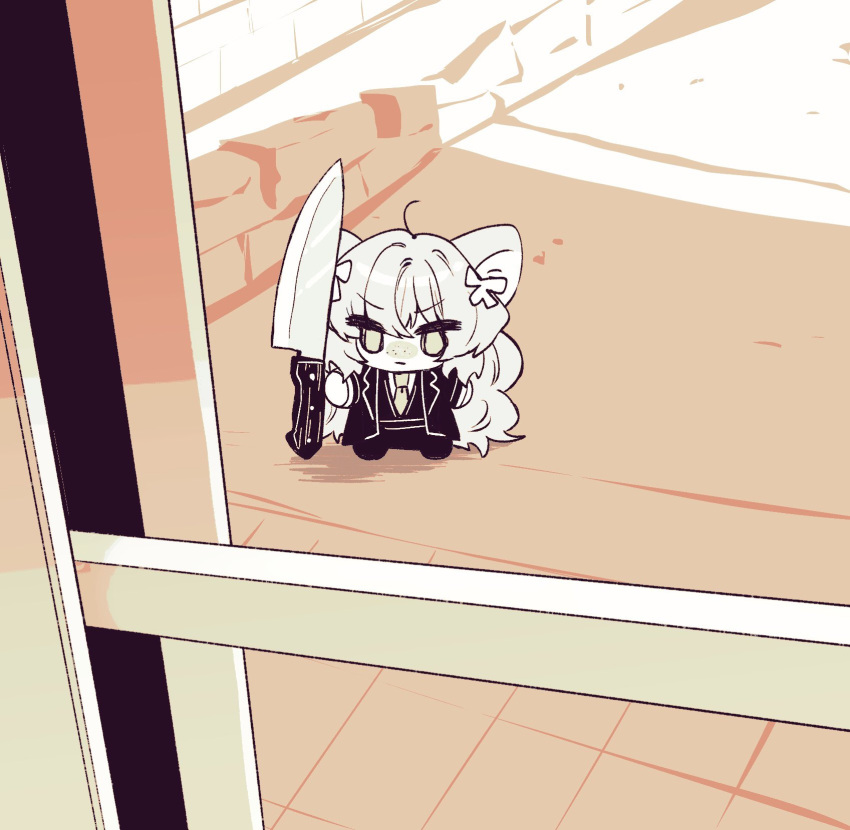 Safebooru - 1girl :| animal ears bow chibi chibi only closed mouth hair ...