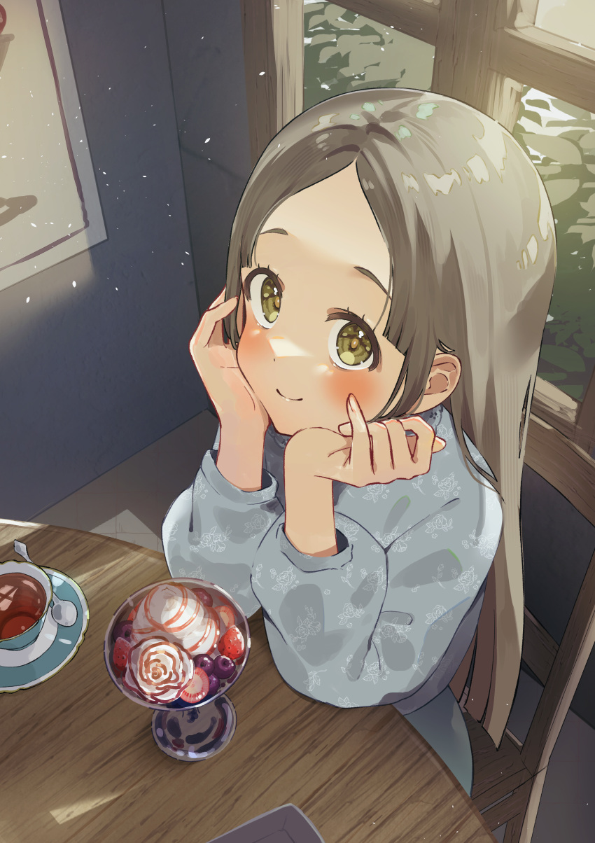 Safebooru - 1girl absurdres black tea blunt ends blush brown hair ...