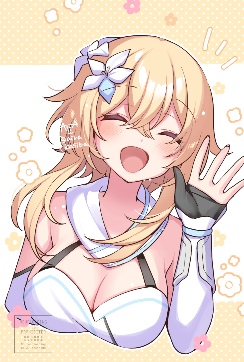Safebooru - 1girl black gloves blonde hair blush breasts closed eyes dress fingerless gloves ...