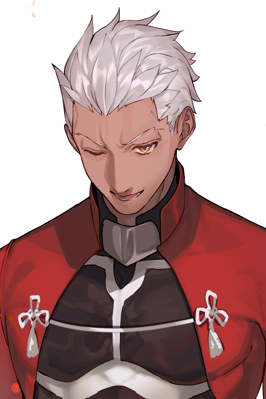 Safebooru - 1boy absurdres archer (fate) armor brown eyes coat dark ...