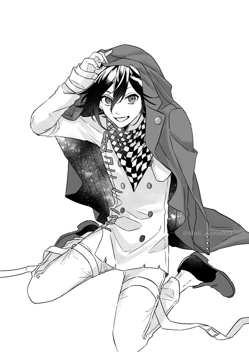 Safebooru - 1boy absurdres arms up black hair buttons checkered clothes checkered scarf ...