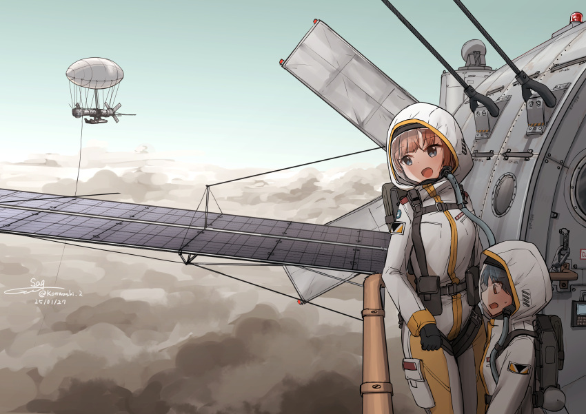 Safebooru - 1girl 2girls absurdres aircraft black hair blue eyes blue hair bodysuit brown eyes ...