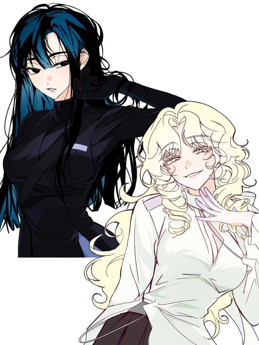 Safebooru - 2girls alien stage black coat black eyes black hair black ...