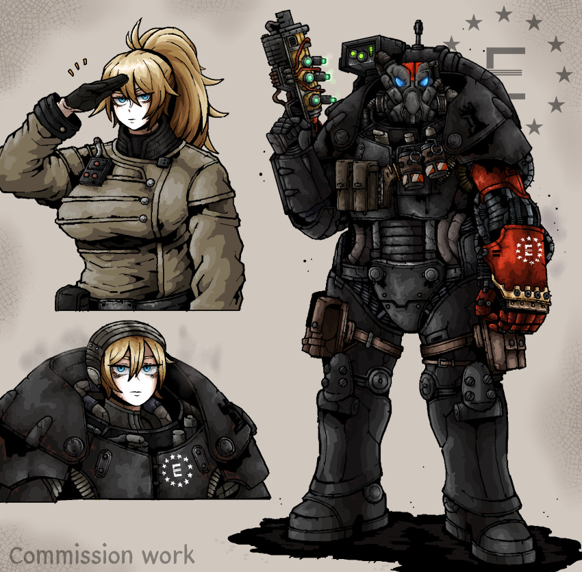 Safebooru - 1girl ammunition pouch armor blonde hair blue eyes breasts clenched hand enclave ...