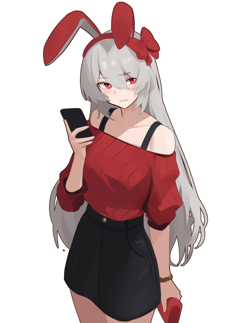 Safebooru - 1girl absurdres alternate costume animal ears bag black ...