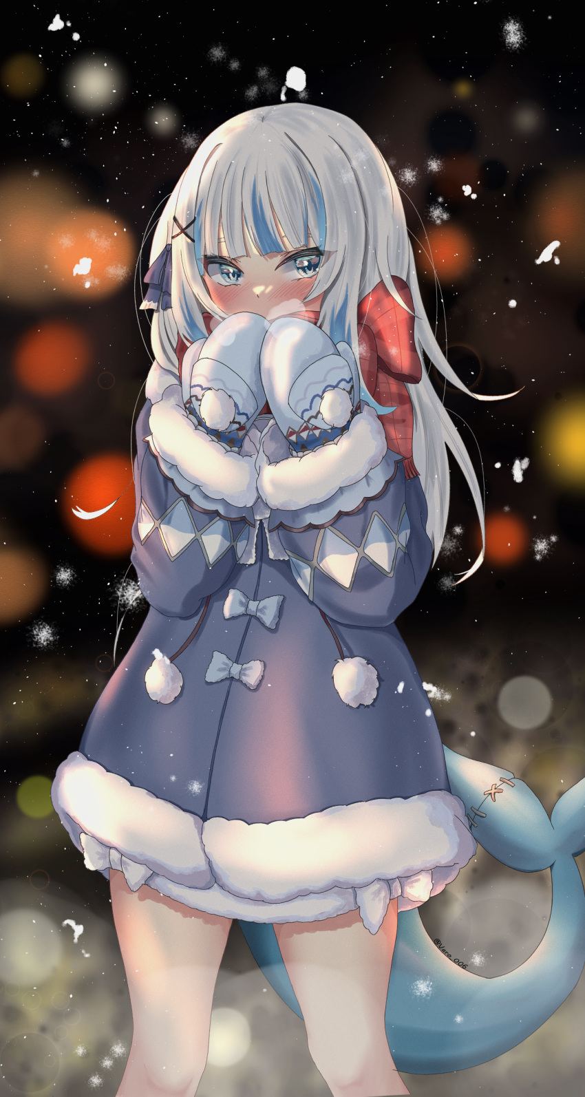 Safebooru - 1girl absurdres blue coat blue eyes blue hair blue mittens ...