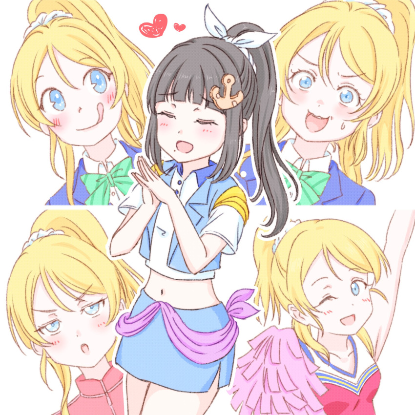 Safebooru - 2girls :d :o :q ayase eli black hair blazer blonde hair blue eyes blue jacket blue ...