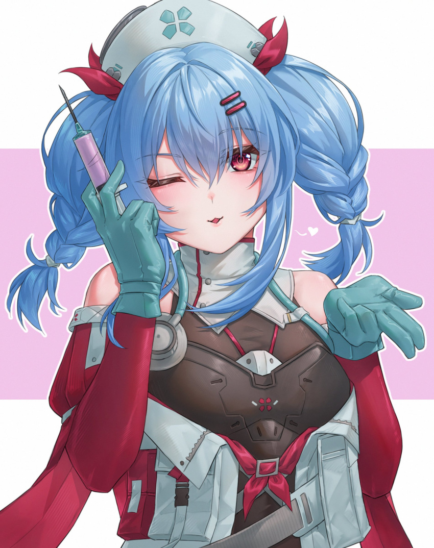 Safebooru - 1girl absurdres aqua gloves blowing kiss blue hair blush ...