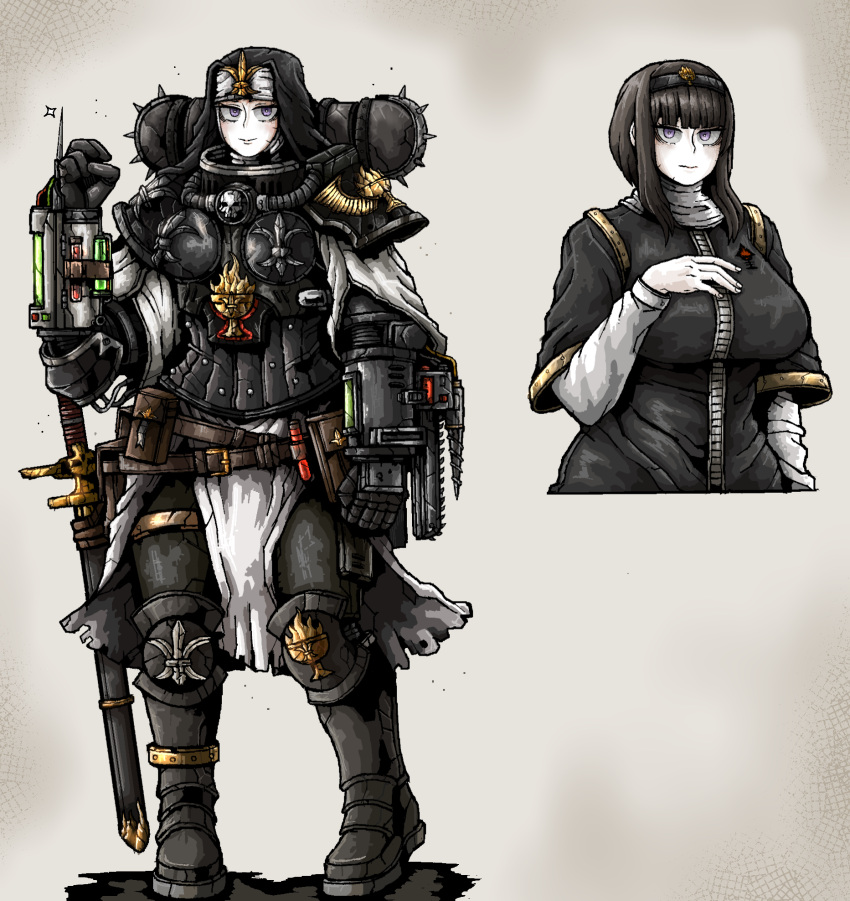 Safebooru - 1girl adepta sororitas armor belt black hair drill fleur-de-lis full-length zipper ...