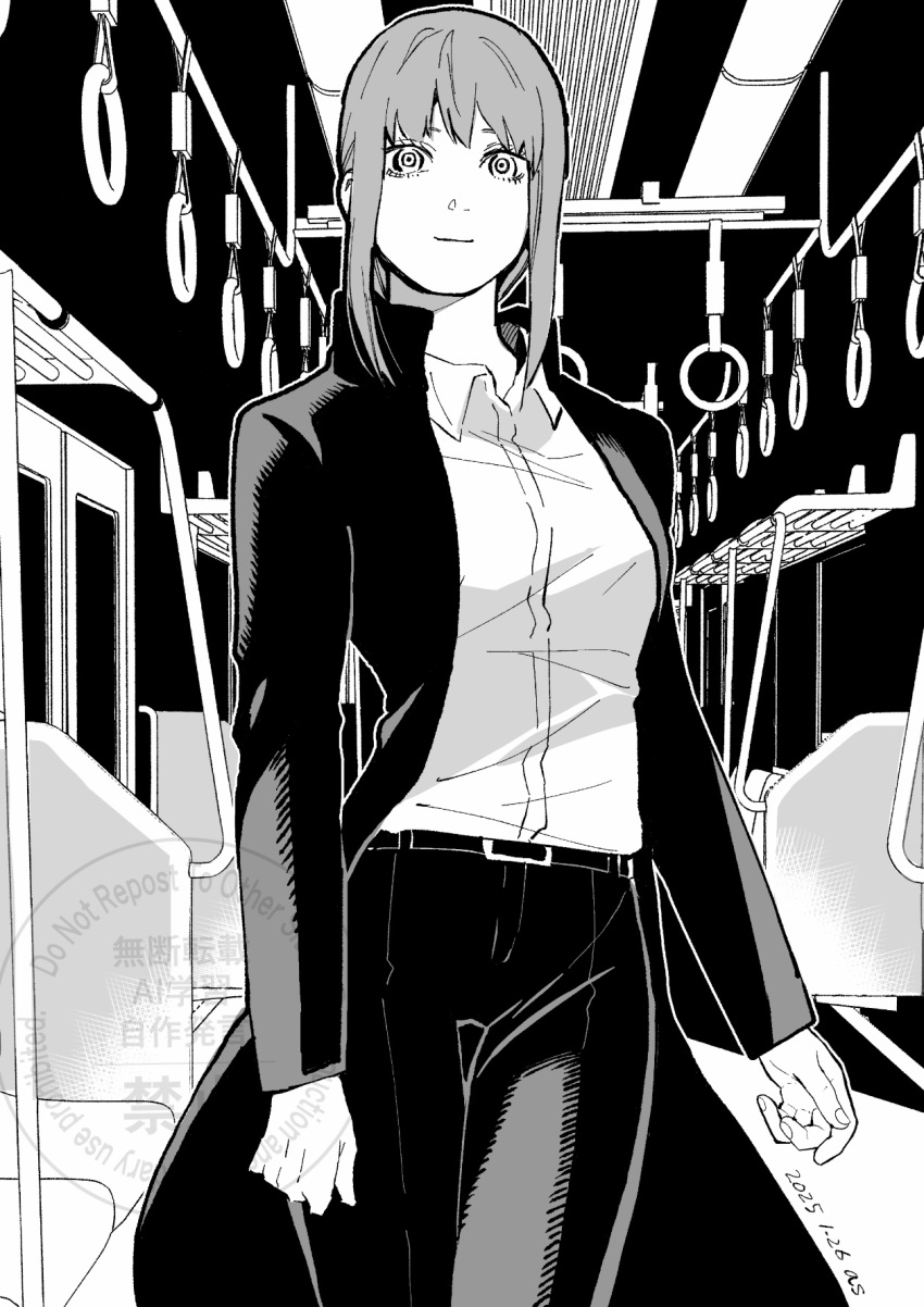 Safebooru - 1girl belt chainsaw man closed mouth coat collared shirt ...