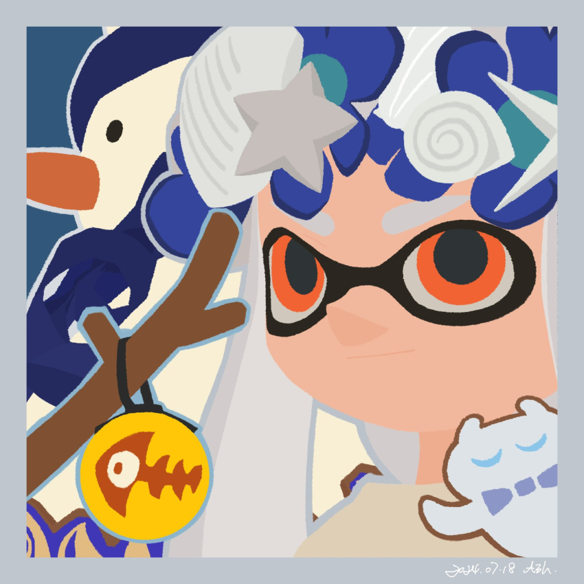 Safebooru - 1girl ash011023 blue flower border branch closed mouth ...