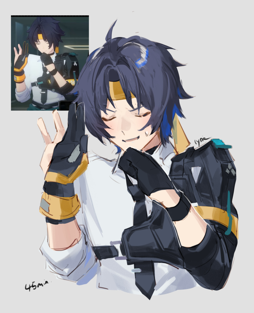 Safebooru - 1boy ahoge asaba harumasa black choker black gloves black hair black necktie choker ...