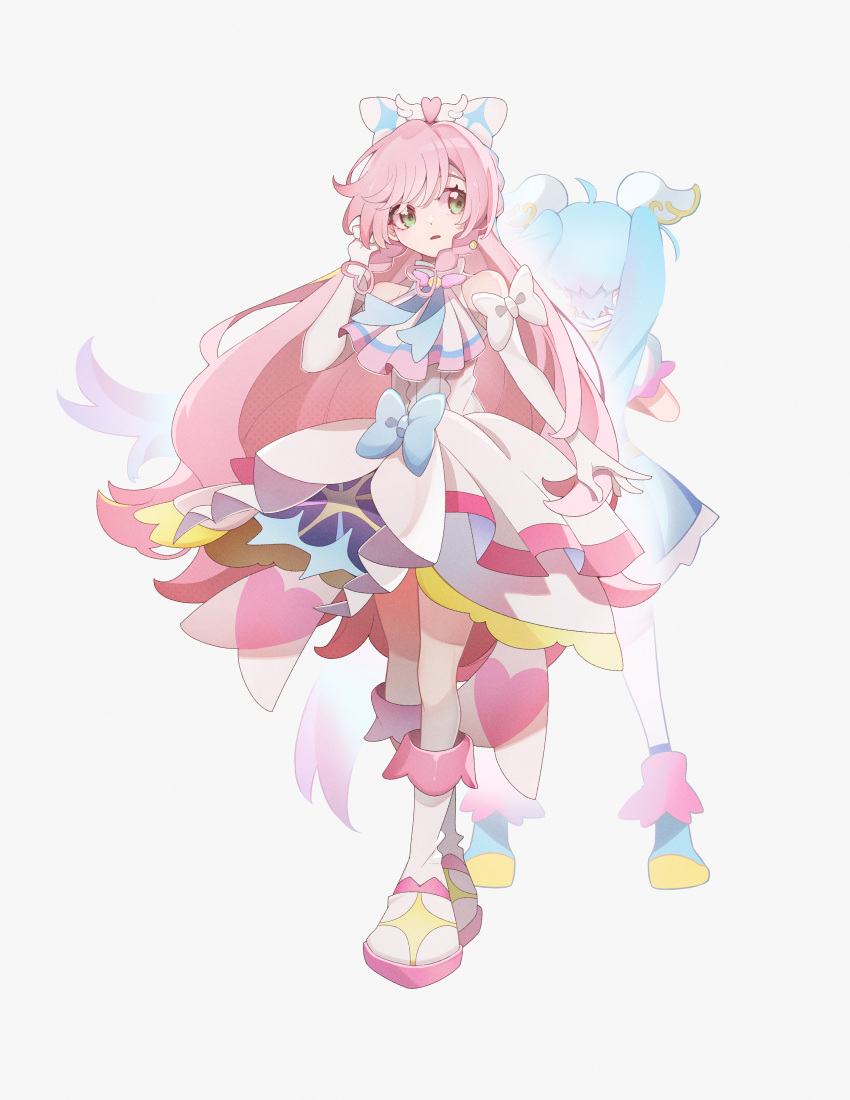 Safebooru - 2girls absurdres ascot back-to-back blue bow blue dress blue hair boots bow braid ...