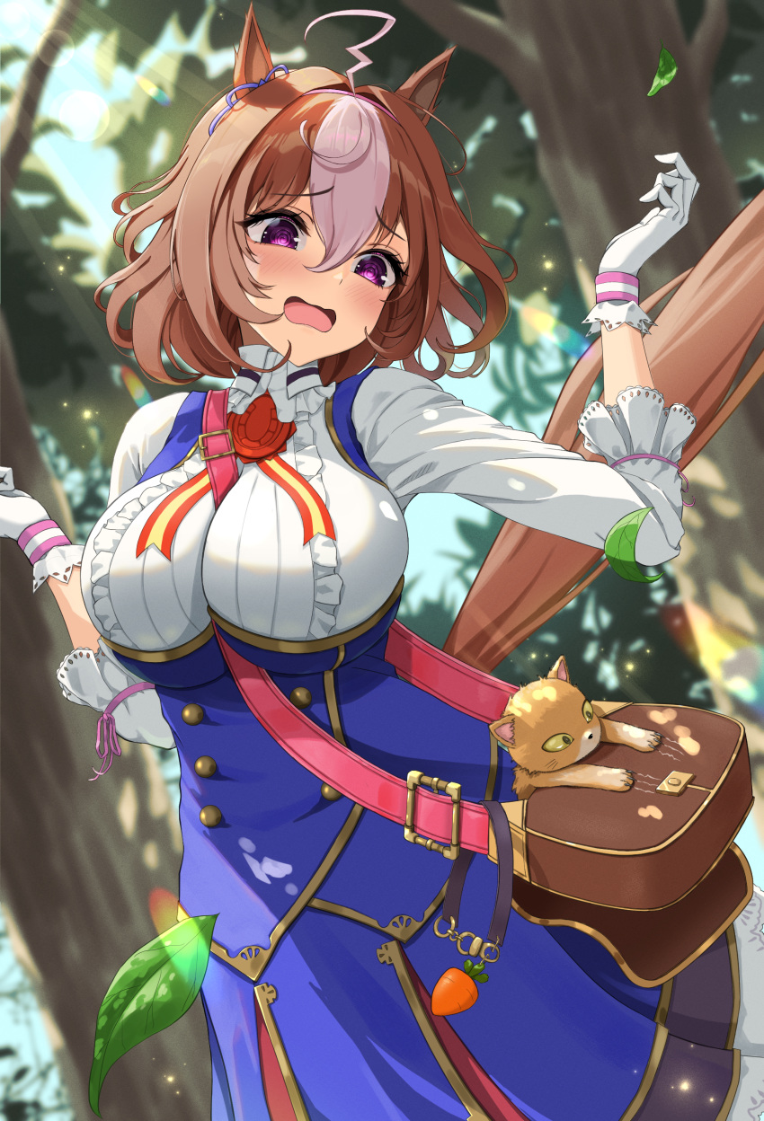 Safebooru - 1girl @ @ absurdres ahoge animal ears azuki (azuki azukki) bag between breasts blush ...