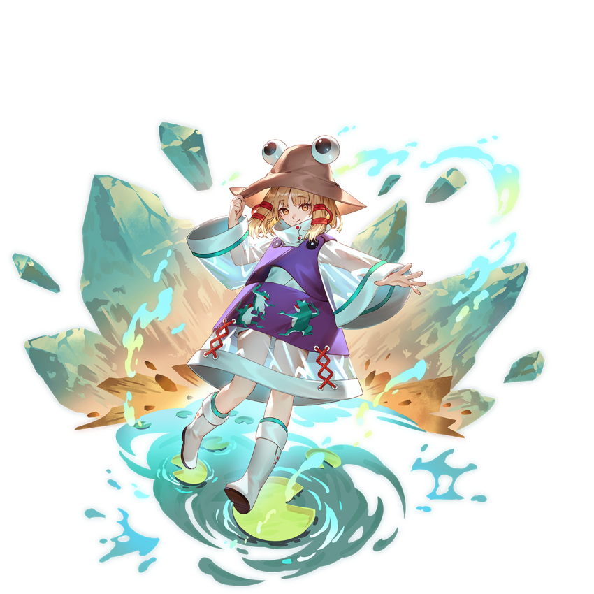 Safebooru - 1girl adapted costume animal print blonde hair boots brown hat closed mouth frog ...