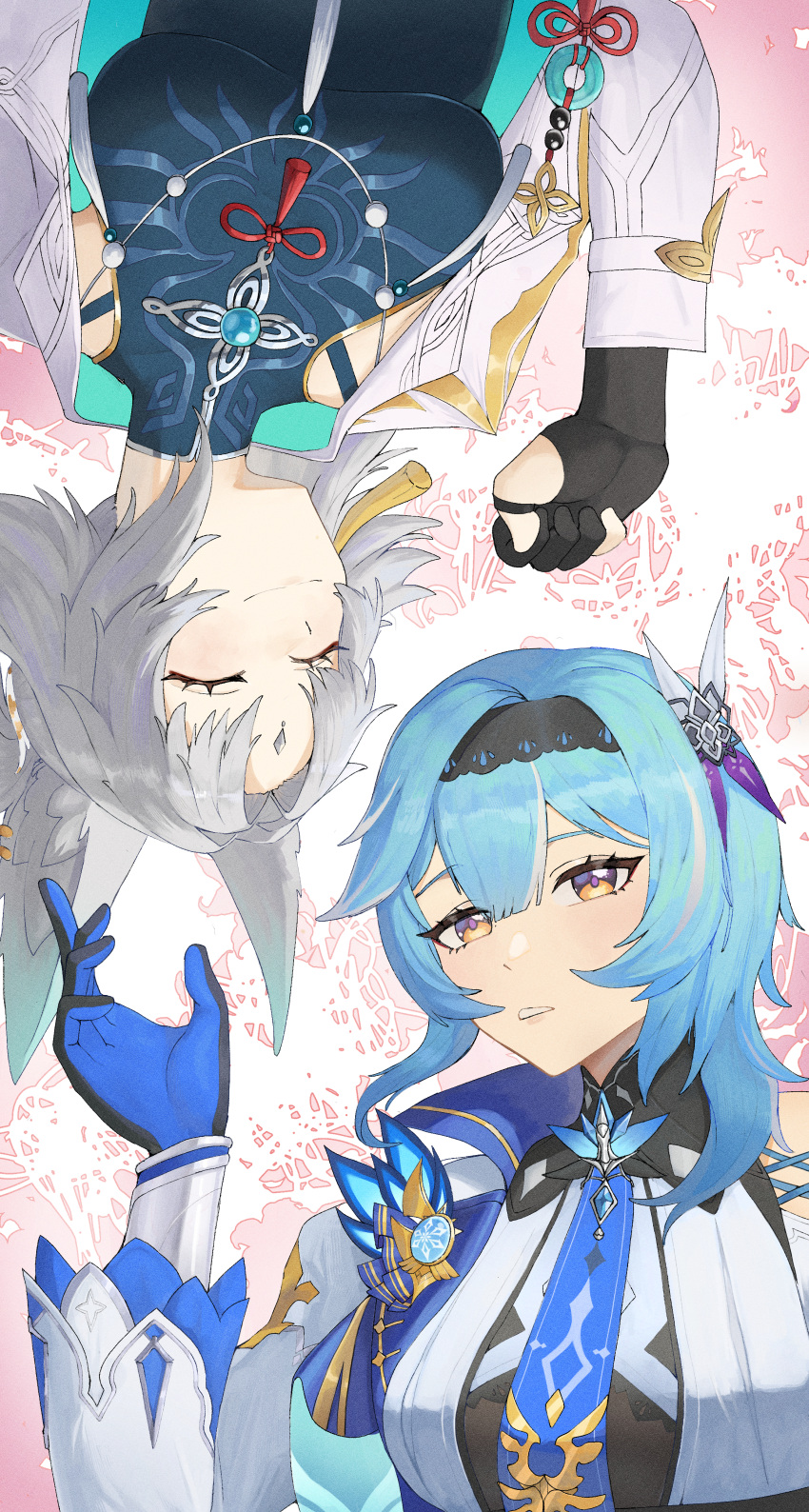 Safebooru - 2girls absurdres animal ear fluff animal ears aqua shirt black gloves black hairband ...