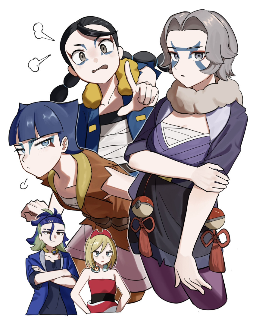 Safebooru - 1boy 4girls adaman (pokemon) black hair blue coat blue hair blunt bangs brown eyes ...