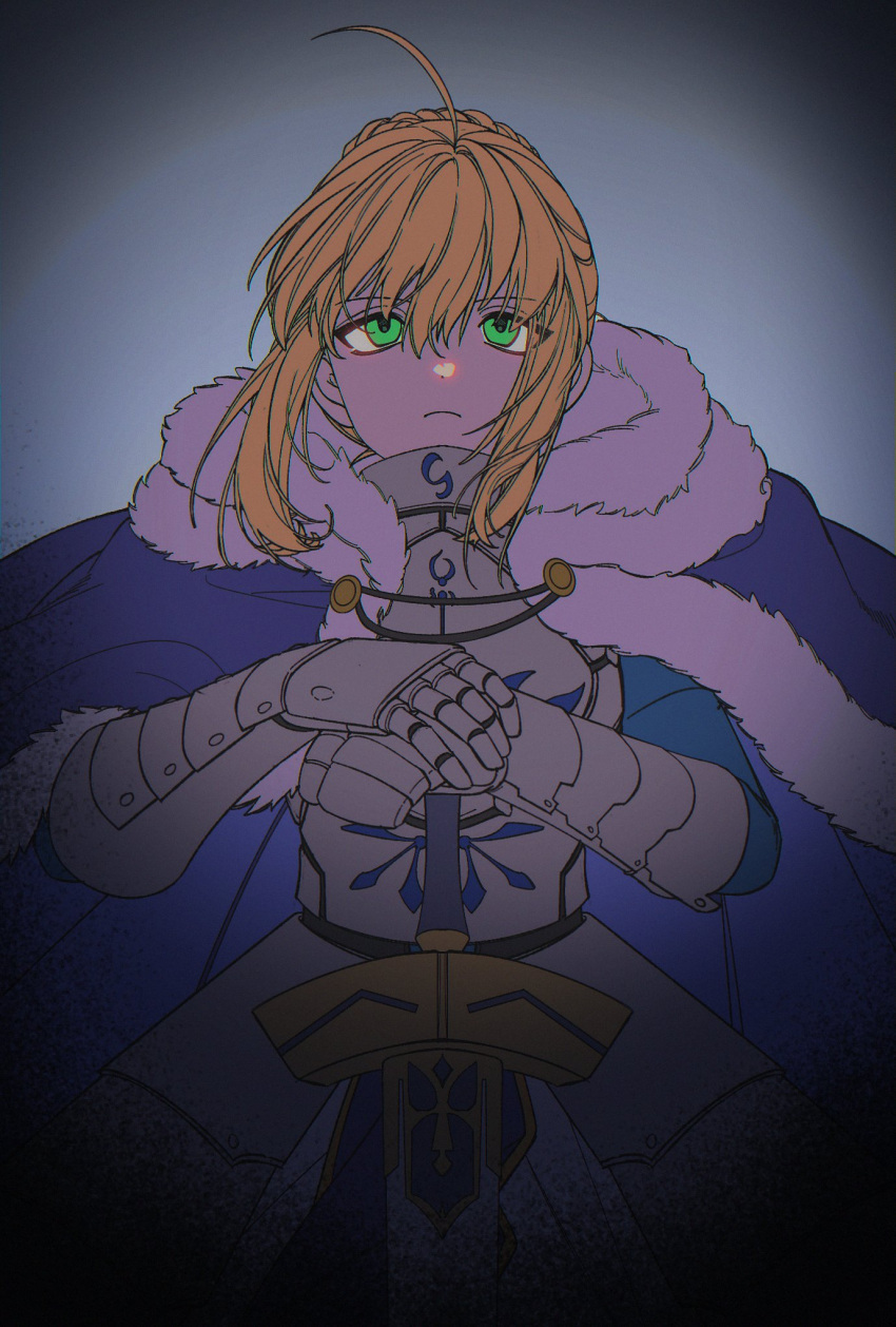 Safebooru - 1girl ahoge armor armored dress artoria pendragon (fate) blonde hair cape dress ...