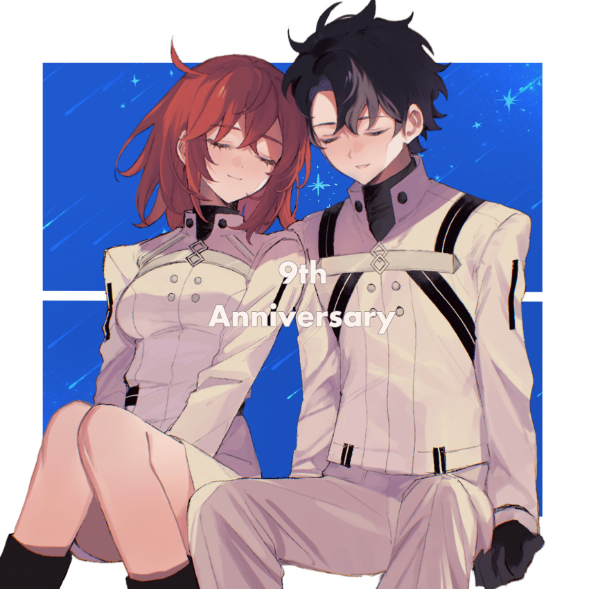 Safebooru - 1boy 1girl ahoge anniversary black footwear black gloves ...