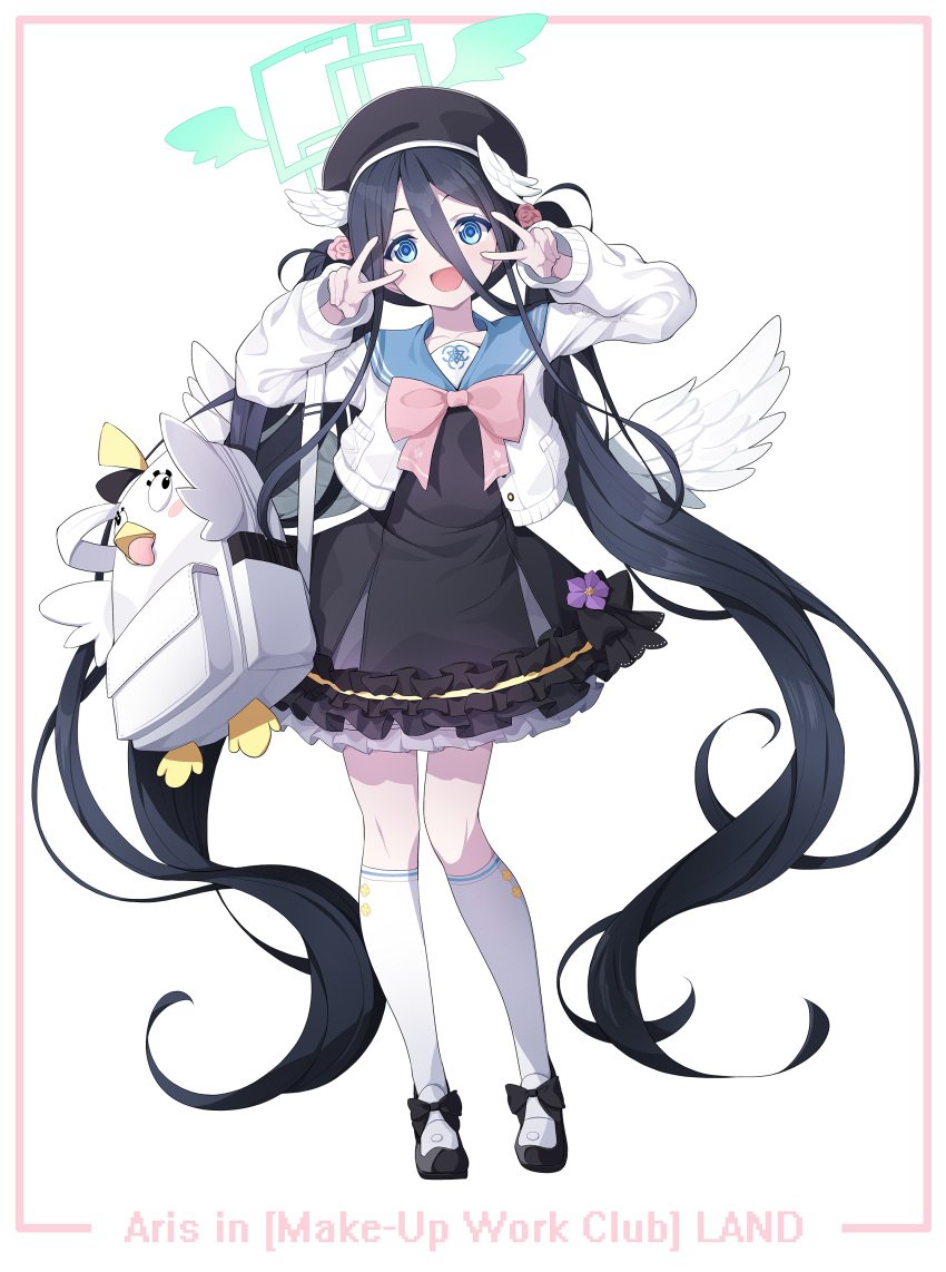 Safebooru - 1girl :d absurdres aris (blue archive) backpack bag beret black dress black footwear ...